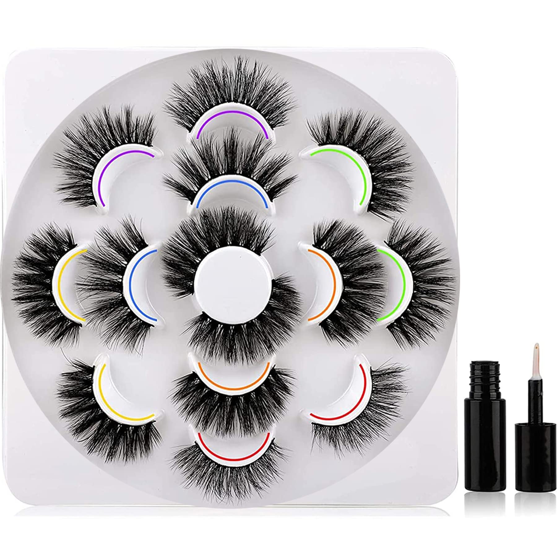 FANXITON Eyelashes Wispy Fluffy Faux Mink Lashes Fluffy 3D Effect Fake Lashes Volume Lashes 7 Different Styles False Eyelashes With Glue 7 Pairs Pack