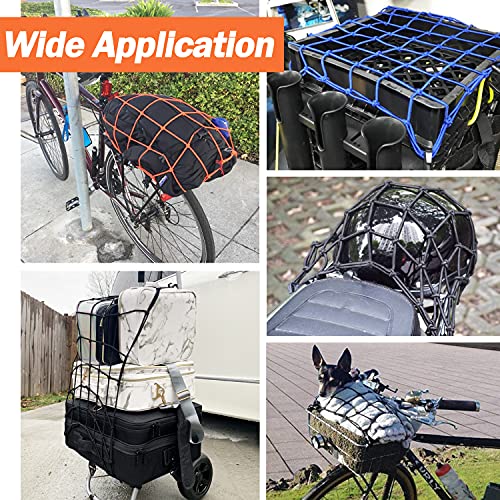 Thewinio Cargo Net 15"x15" Stretches to 30"x30" with Thicken Hooks | Natural Latex Core, Tight 2βx2β Mesh Small Heavy Duty Bungee Net for Motorcycle Helmet, Bike, ATV, UTV, Luggage (Red, 2 Pack)