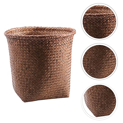Toyvian Woven Wastebasket Woven Basket Trash Can, 1Pc Rattan Storage Basket Wastebasket Garbage Bin for Home Bathroom Kitchens Office- 26X26X26CM Office Wastebasket