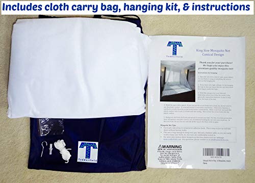 Tedderfield Extra Large Mosquito Net Premium Quality for Single to Cal King Size Beds + Cribs, Conical Netting, Spacious Bed Canopy: Extra Wide and Long, Indoor Outdoor Use, Ideal Travel Net