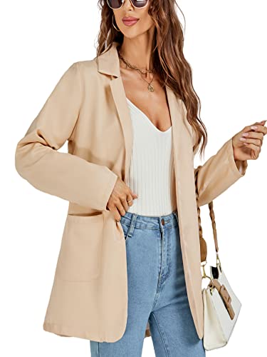 LYANER Women's Casual Long Sleeve Work Office Suit Cardigan Blazer Jackets with Pockets Beige Small