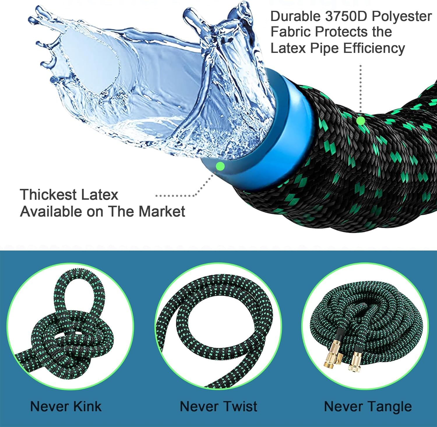 Expandable Garden Hose 25 ft Water Hose with 10 Function Spray Nozzle, Lightweight Flexible Hose with 3/4 Inch Solid Fittings and 5-Layer Latex Core, 25ft Retractable Stretch Hose (Black & Green)