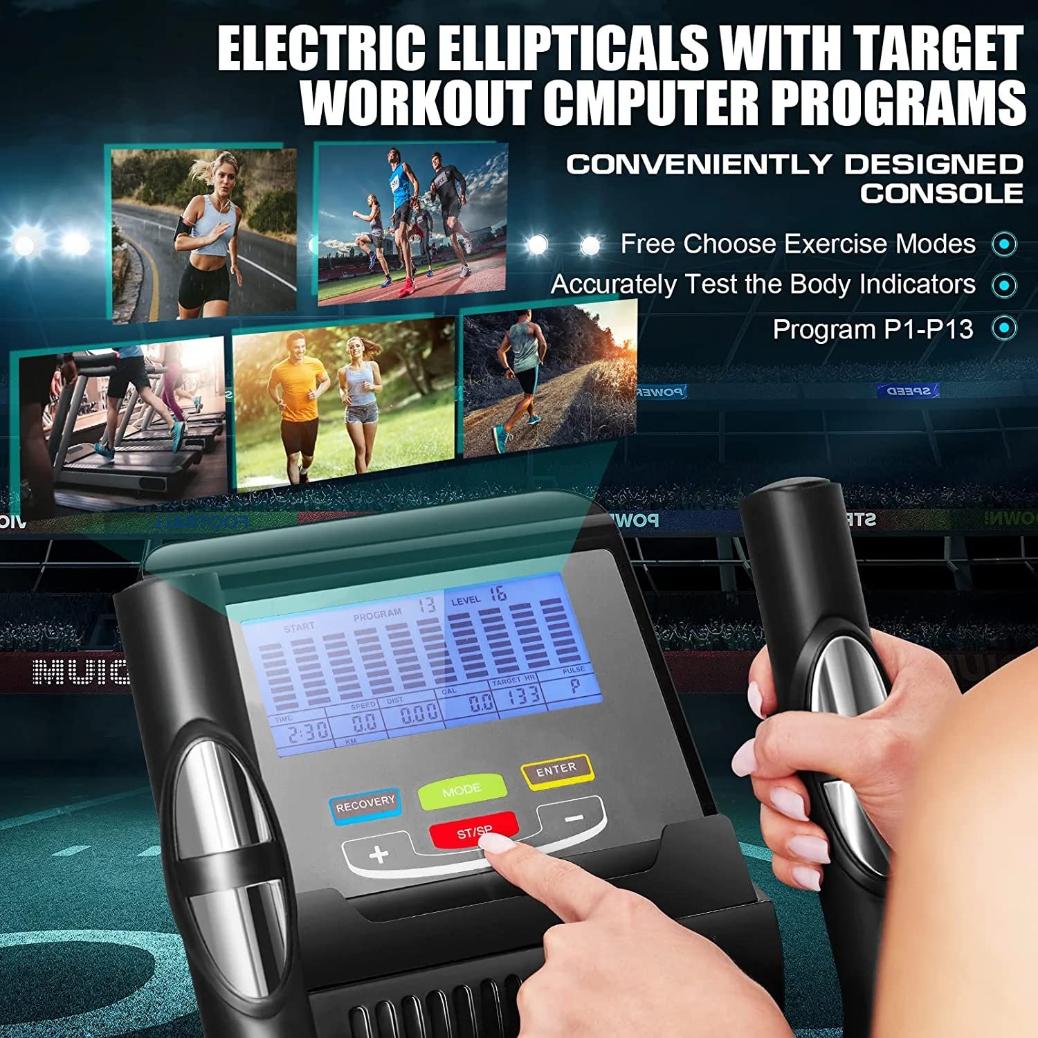 FUNMILY Electric Elliptical Trainers, Elliptical Machine Trainer for Home Use, 16 Levels Resistance, 13 Workout Programs, 390 LB Weight Elliptical Exercise Machine