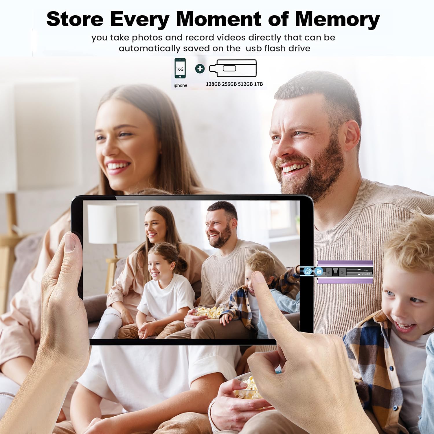 EATOP USB Flash Drive 1TB iPhone Memory Stick Storage for Photos and Videos, Flash Thumb Drive Compatible with iPad Android and Computers (Purple)