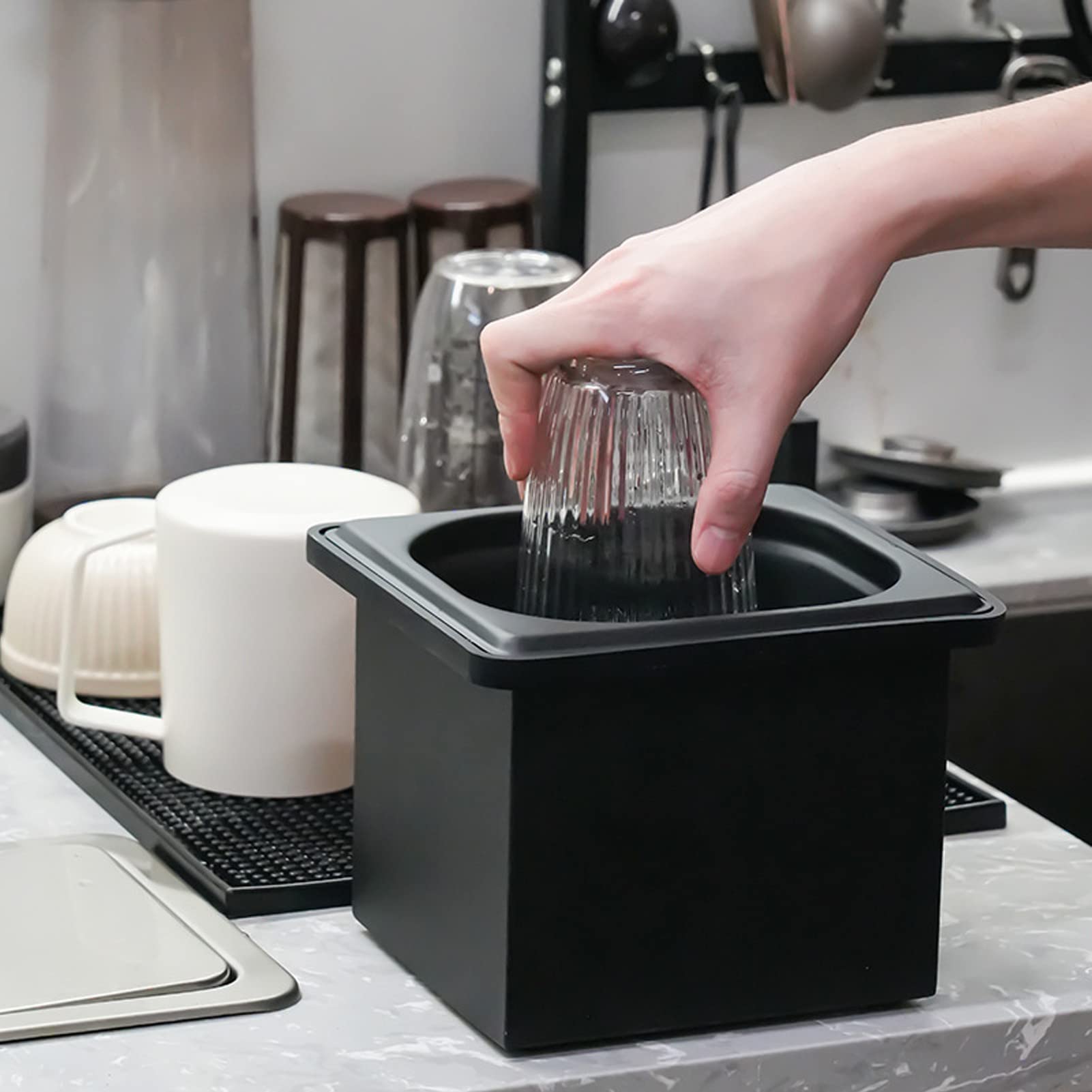 Pitcher Rinser Stainless Steel From Opening Kitchen Sink Automatic Glass Cup Washer for Hotel Bar Coffee Milk Tea Cup Black Your Hands (Small)