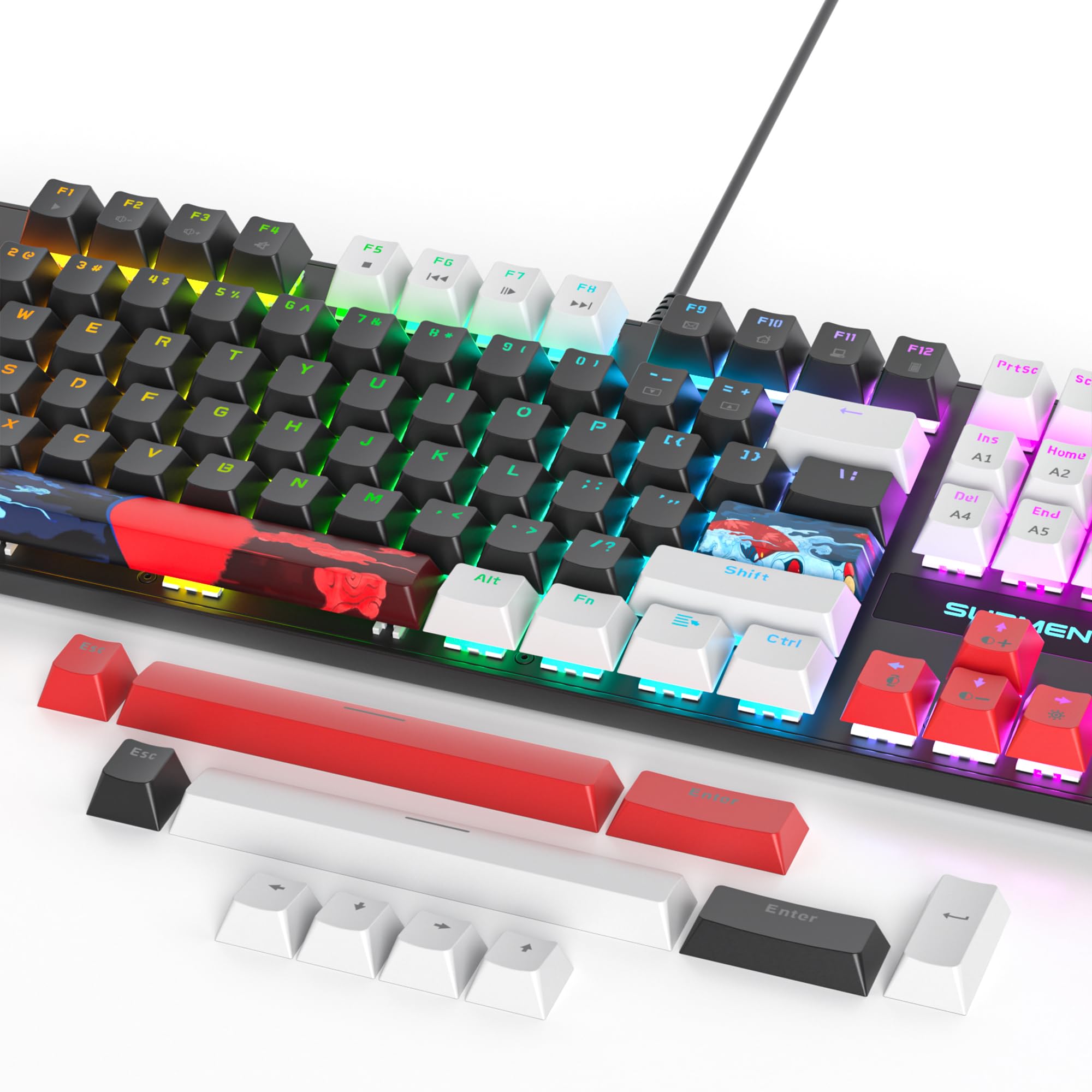 Fogruaden 60% Mechanical Keyboard, 61 Keys Gaming Keyboard with PBT Keycaps and 3 Extra Dye-Sub keycaps, Rainbow Backlit, Wired NKRO for PC/Mac Gamer
