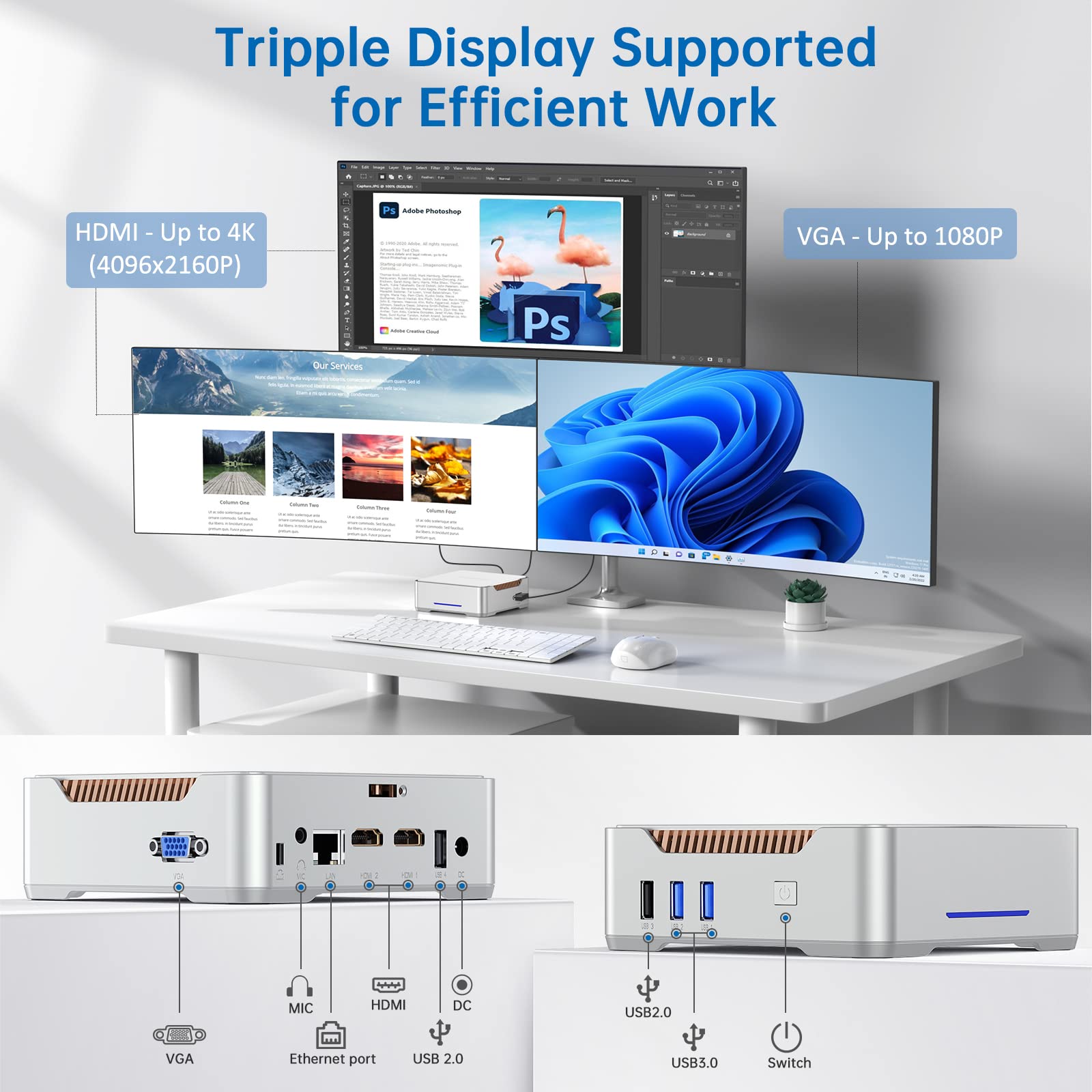KAMRUI Mini PC,16GB RAM 512GB SSD Intel 11th Celeron N5105 (up to 2.9GHz) Mini Desktop Computer, 2.4G/5G WiFi, BT4.2, Small Computer Support 4K UHD VESA Gigabit Ethernet for Home/Business