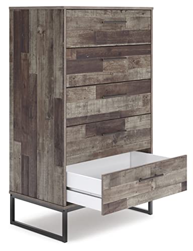 Signature Design by Ashley Neilsville Industrial 5 Drawer Chest of Drawers with Smooth-Gliding Drawers and Safety Stop, Gray