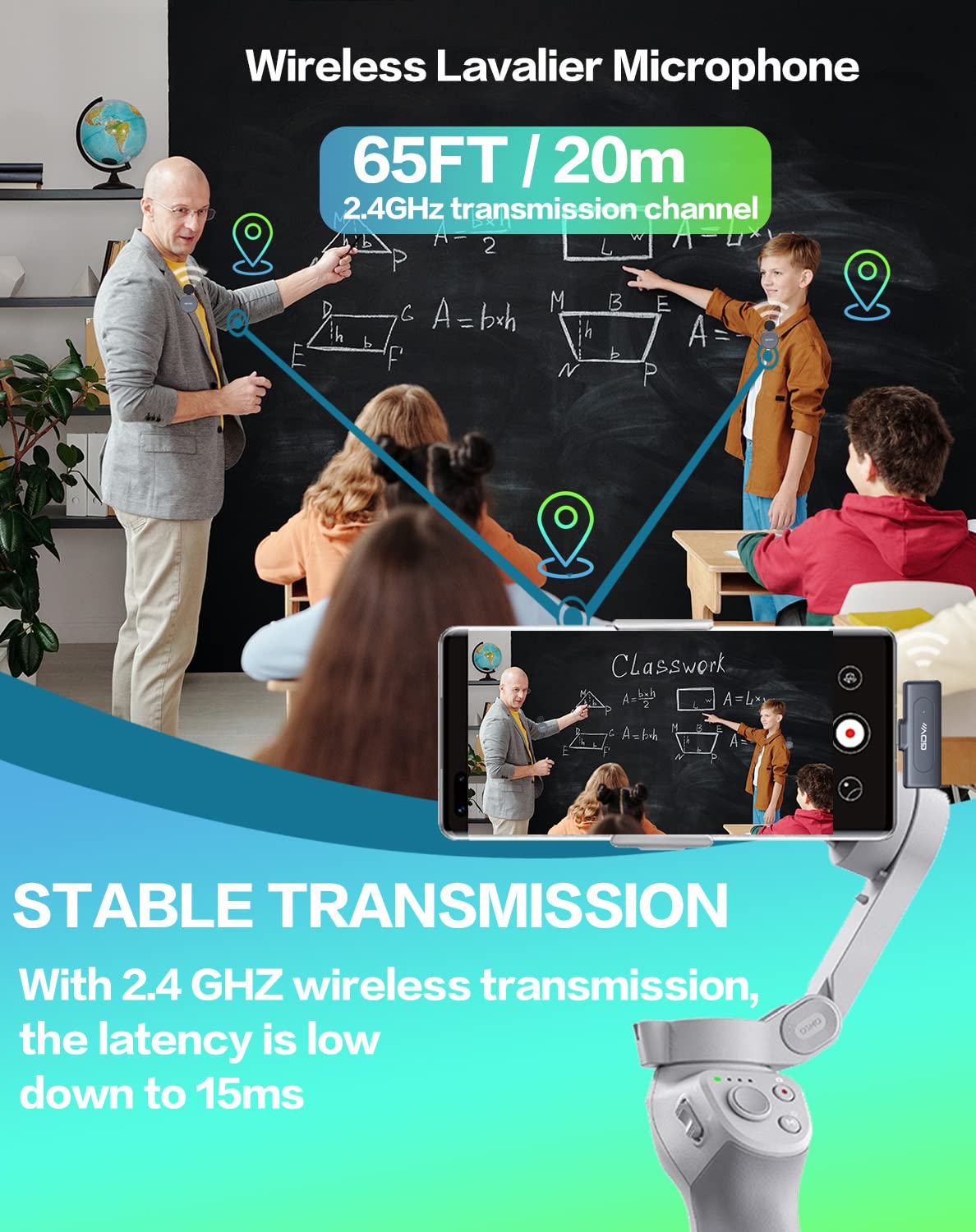 GDV Wireless Lavalier Microphone for iPhone iPad,2Mics kit with Charging Case,2.4GHz Noise Reduction,Auto-Sync Lapel Mic Plug & Play for YouTube,Facebook,Live Stream,Recording,Tiktok