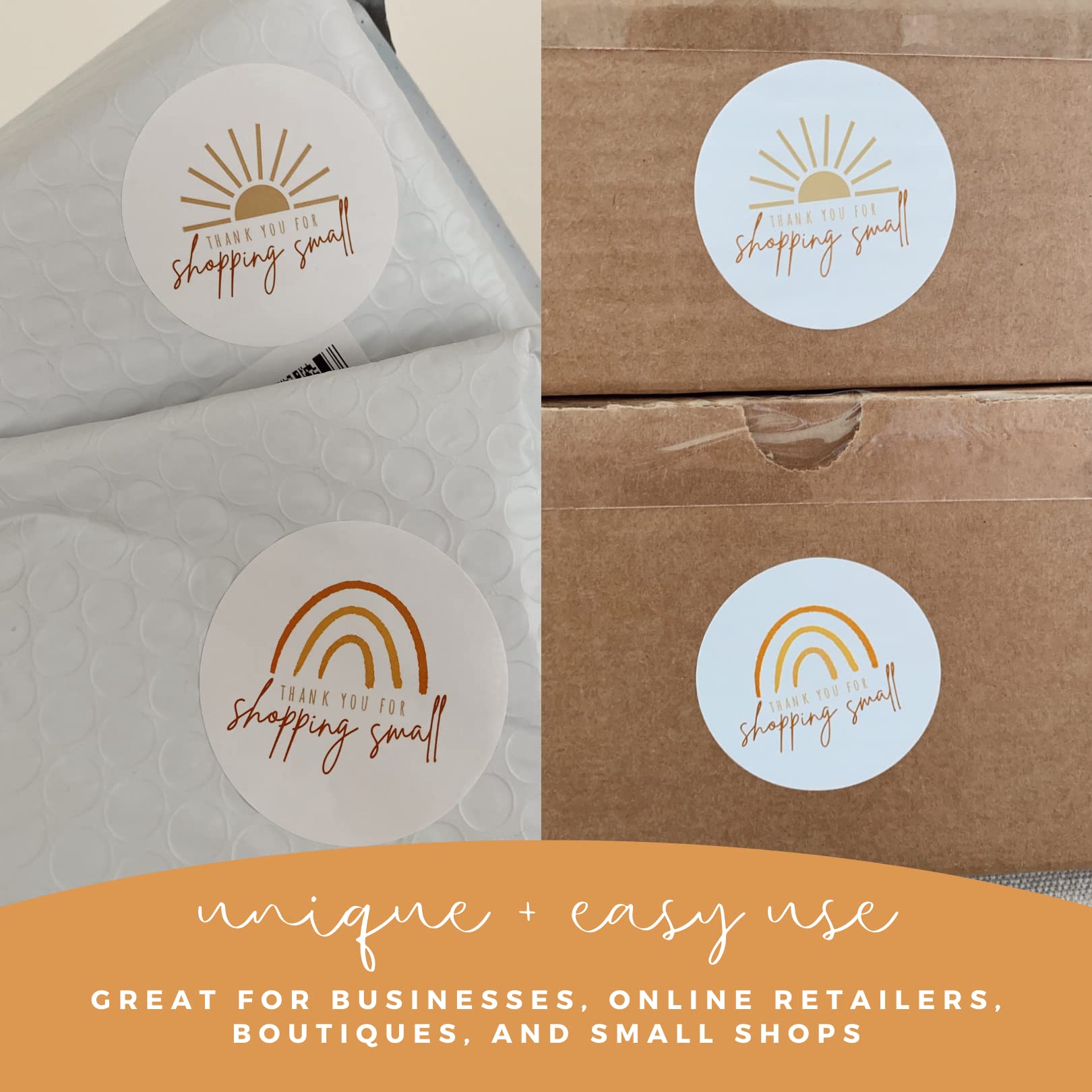 Lain & Lou 2 Inch Thank You Stickers [Roll of 500], Boho Rainbow Design for Small Business Packaging Supplies