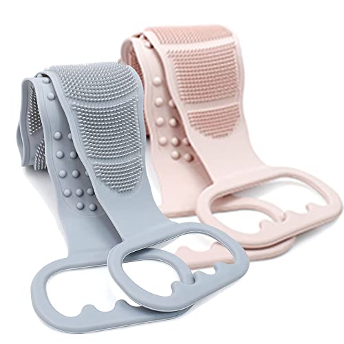 VULORA 2 PCS Silicone Body Back Exfoliating Scrubber for Shower Men Women Silicone Bath Body Brush Deep Clean & Invigorate Your Skin(Grey Pink) (Grey)