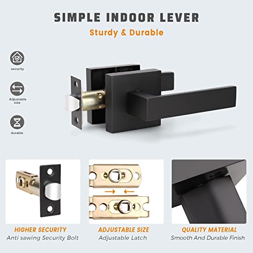 KNOBWELL Matte Black Heavy Duty Interior Door Handle Closet Door Handles, Classic Passage Door Lever Hall and Closet Door Handle, Left or Right Handing Levers 2.07 lb One Lever