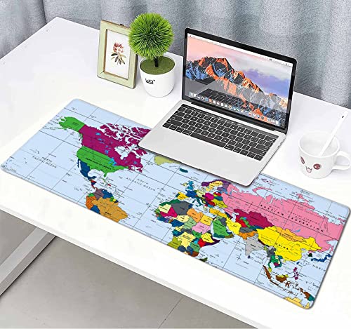 World Map Large Mouse Pad, Modern Map Big Mousepad, Giant Long Non-Slip Rubber Base Gaming Mouse Pads for Full Desk