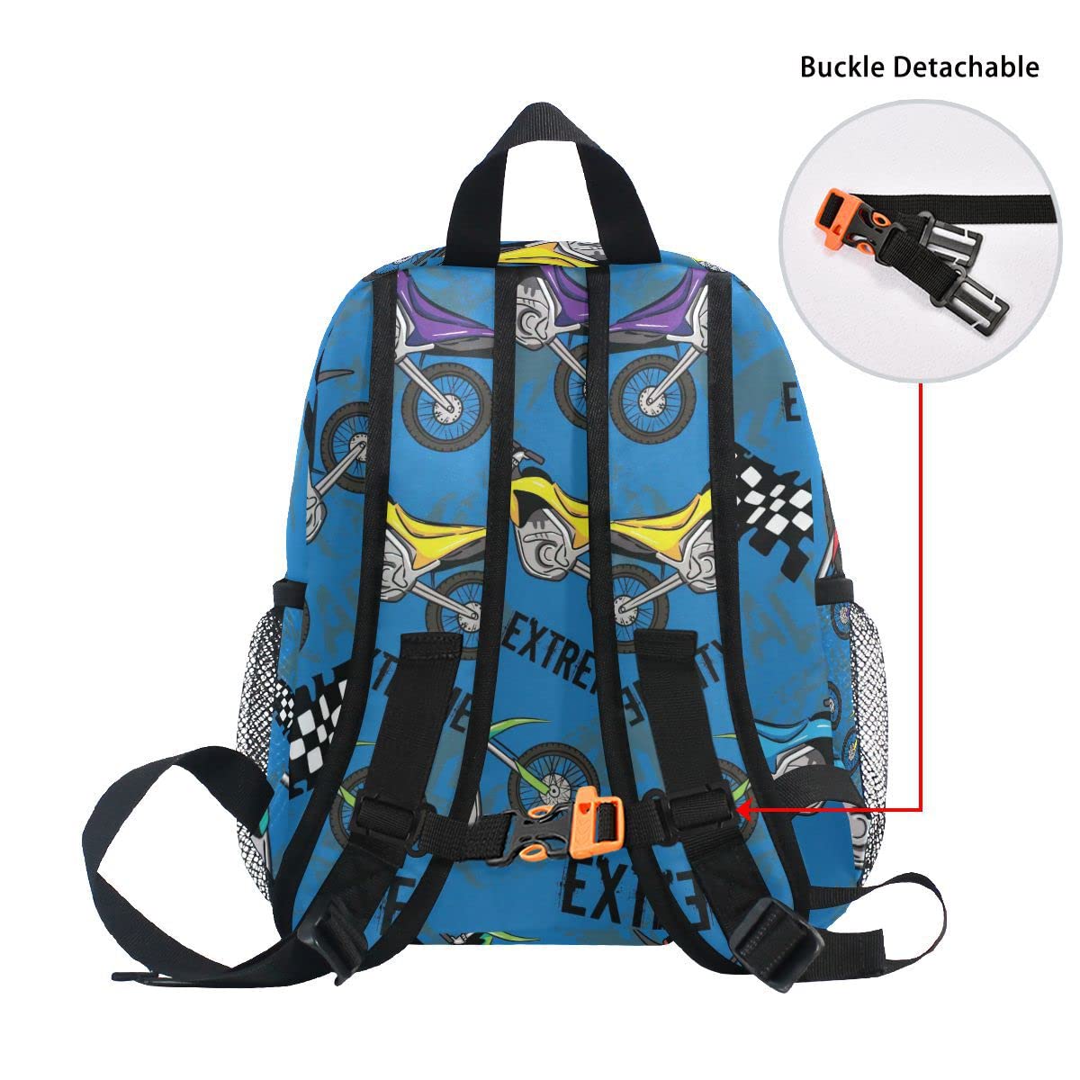 Glaphy Custom Kid's Name Backpack, Motorcycles Sports Pattern Toddler Backpack for Daycare Travel Personalized Name Preschool Bookbag for Boys Girls