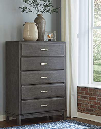 Signature Design by Ashley Caitbrook Contemporary 5 Drawer Chest with Dovetail Construction, Weathered Gray, Grey, 36.5 x 17.5 x 52 inches