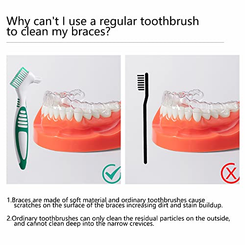 Octuitey Denture Brush 2Pcs Denture Toothbrushes,Denture Cleaning Care Cleaning Brush ,Double Sided Toothbrush,Multi-Layered Bristles and Rubber Anti-Slip Handle (Green and Orange)