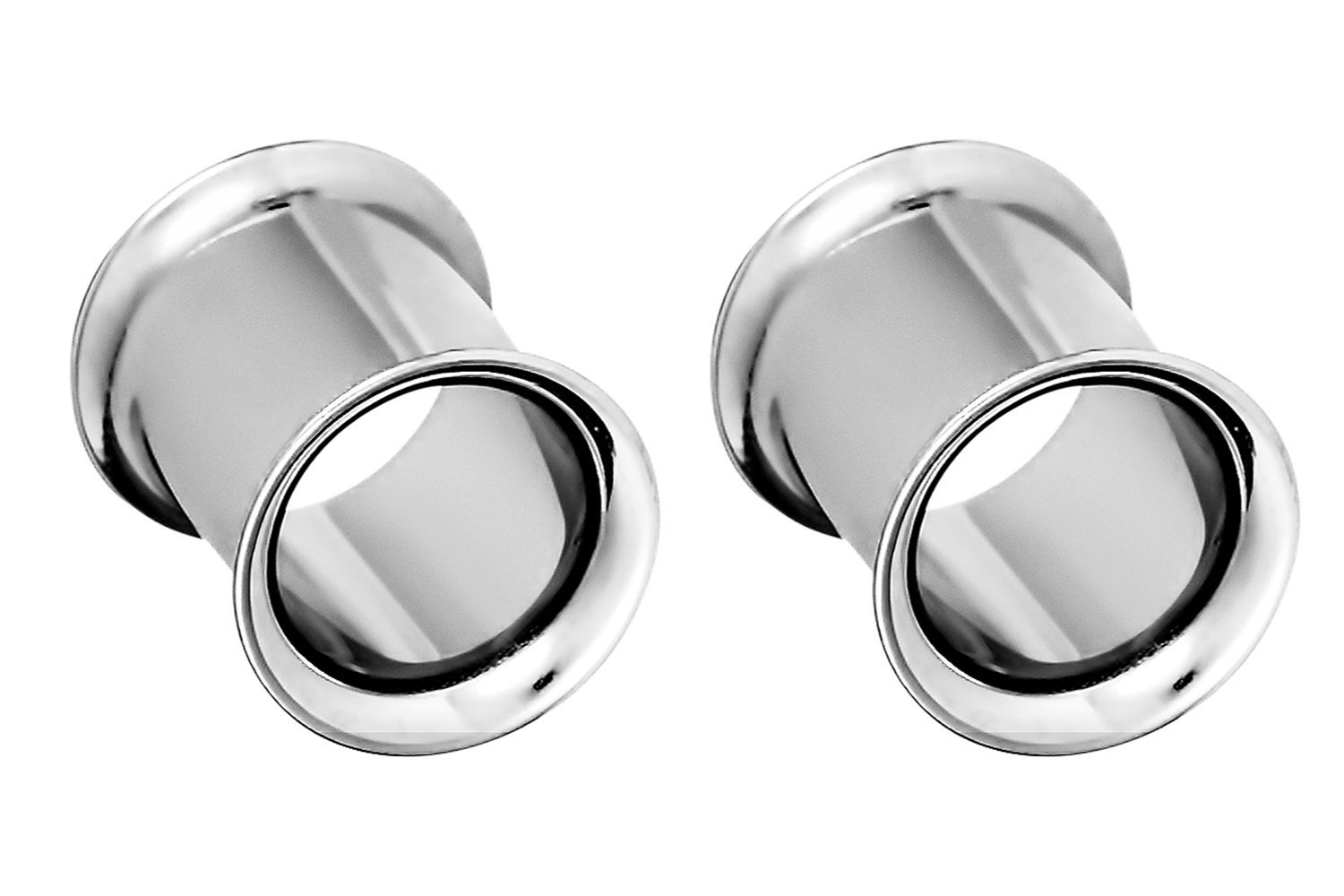 Forbidden Body Jewelry Set of 0G Surgical Steel Ear Gauges, 0 Gauge 8mm Double Flared Saddle Tunnel Plug Earrings
