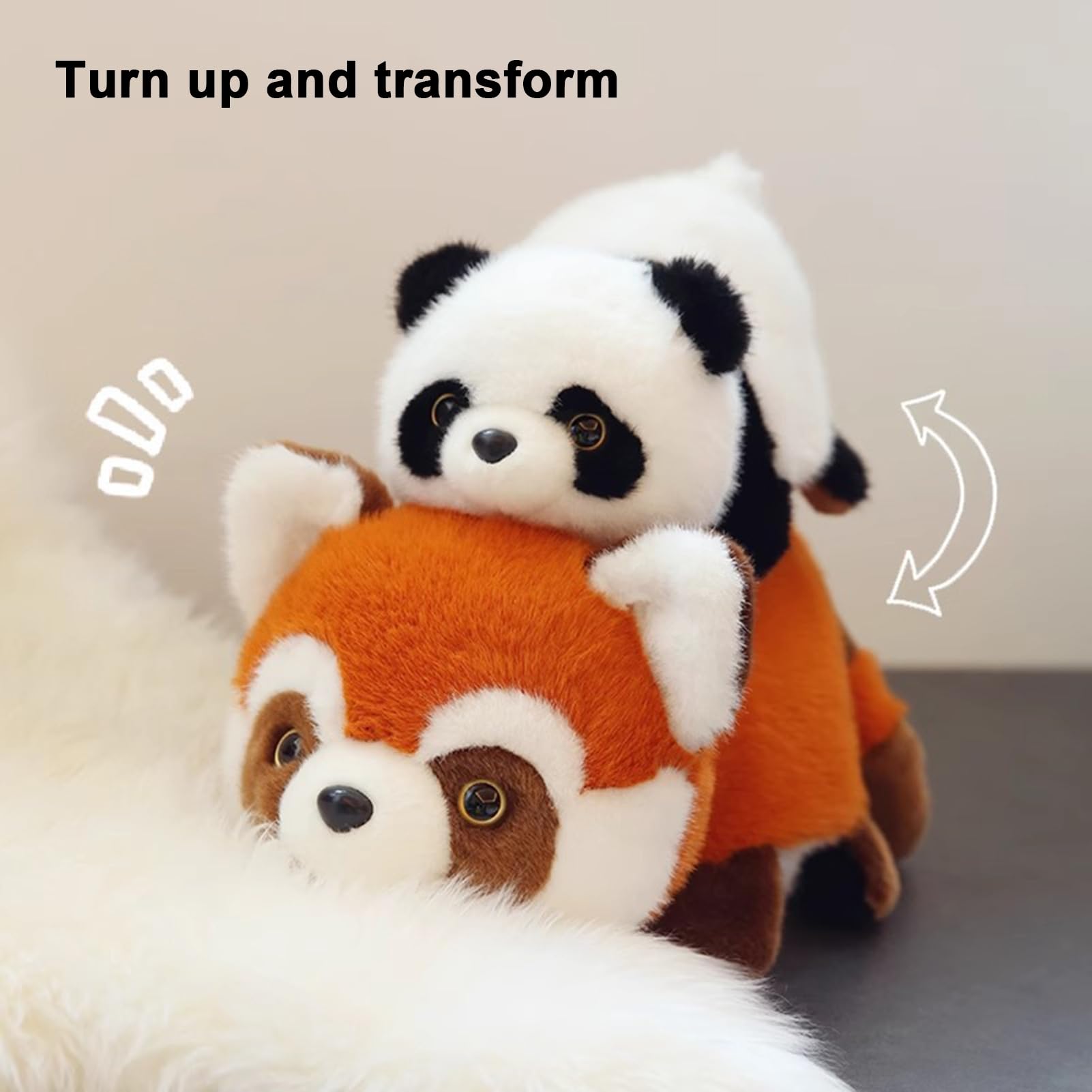 Roadoor Reversible Panda Plushie, 2-in-1 Red Panda & Panda Soft Toy, Double Sided Panda Stuffed Animal, Soft Panda Pillow Plush Toy Panda 14"