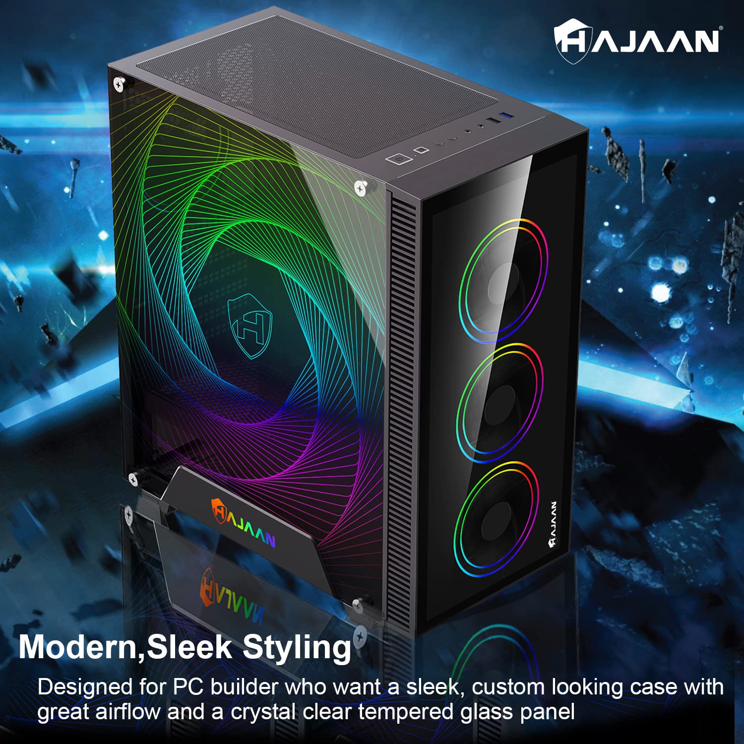 HAJAAN Gaming PC CYCLONIA Tower Computer Desktop - AMD Ryzen 7 5700G Processor Up to 4.6GHz - GeForce RTX 3060 12GB GDDR6-32GB DDR4-1TB SSD - Windows 11 Pro - Wi-Fi & VR Ready