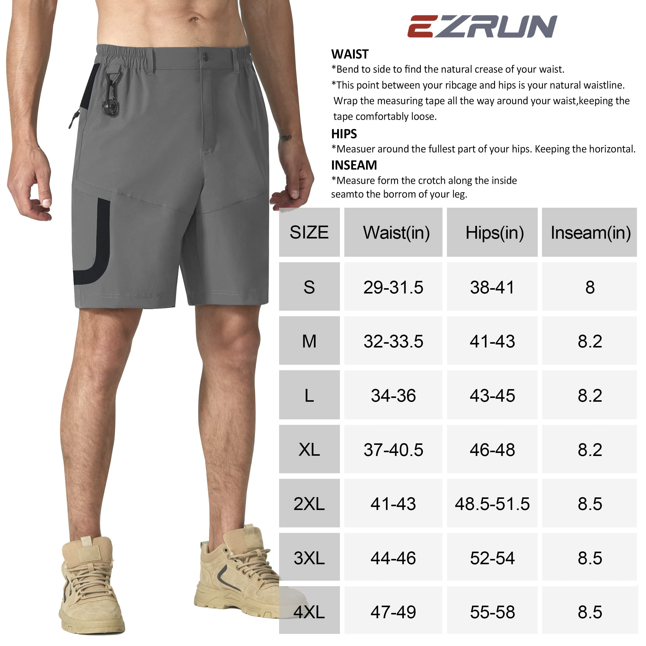EZRUN Men's Hiking Cargo Shorts Casual Golf Shorts Outdoor Work Shorts with Multi Pockets for Travel Fishing Camping