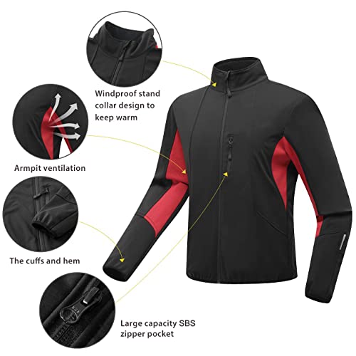 Wantdo Men's Winter Cycling Thermal Jacket Warm Soft Shell Windproof Running Jacket Waterproof Fleece Windbreaker Reflective