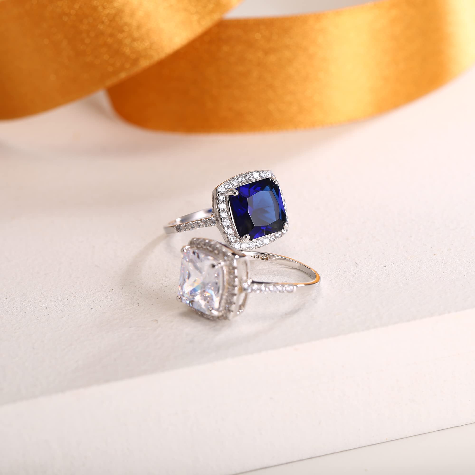 EVER FAITH 925 Sterling Silver Sapphire Color CZ September BirthstonePrincess Cut Ring Blue Size 6