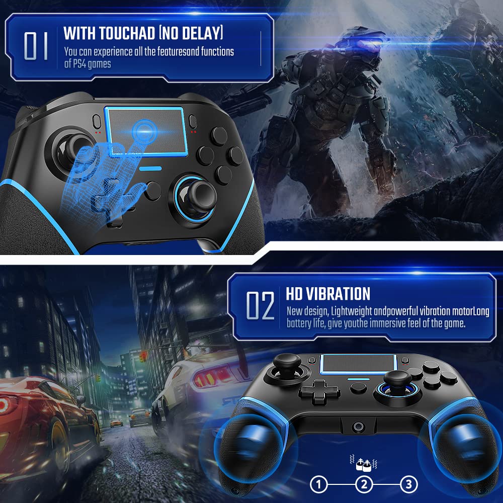 Ibotomo Wireless Controller for P4 Game Controllers with Back Button/Turbo/Vibration/6-axis Motion Control/Stereo Headset Jack/Touch Pad Controller Compatible with P4/ Slim/Pro/Great Gamepad Gift