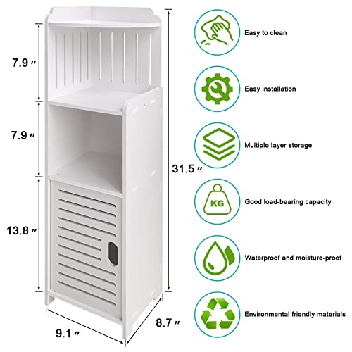 SENYAN Bathroom Storage Cabinet, Waterproof Freestanding Floor Cabinet Organizer with Doors and Shelves for Bedroom, Living Room, Kitchen,Entryway, Home Office, White