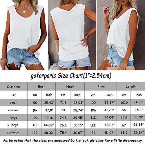 goforparis Women's Tank Tops Sleeveless Crew Neck Workout Yoga Loose Fit Summer Tee Shirts with Pocket White