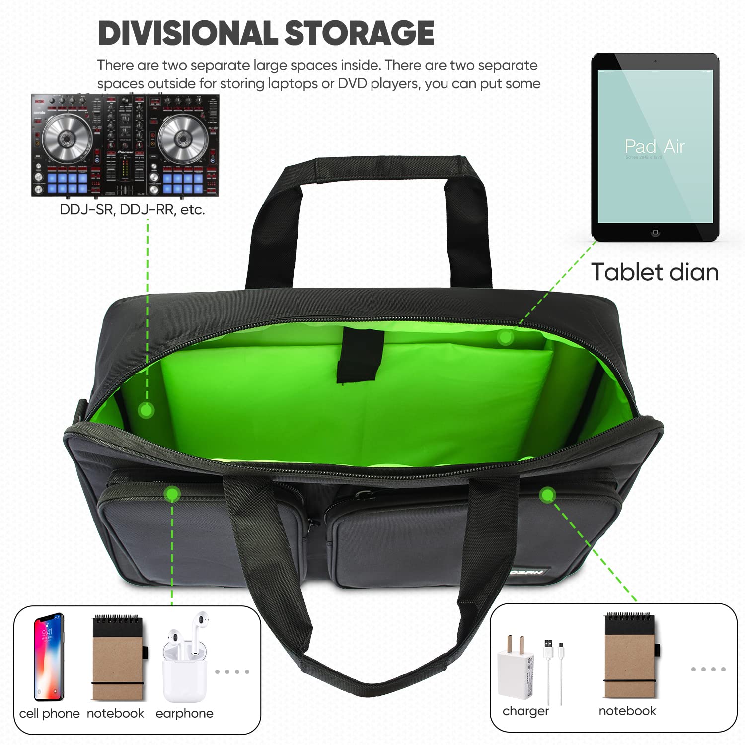 IBVIVIC Lightweight Oxford Storage Case, Fits Pioneer DDJ SR SR2 RR Denon MC4000 Numark NVII Mixtrack Pro 3 NV Platinum, Black