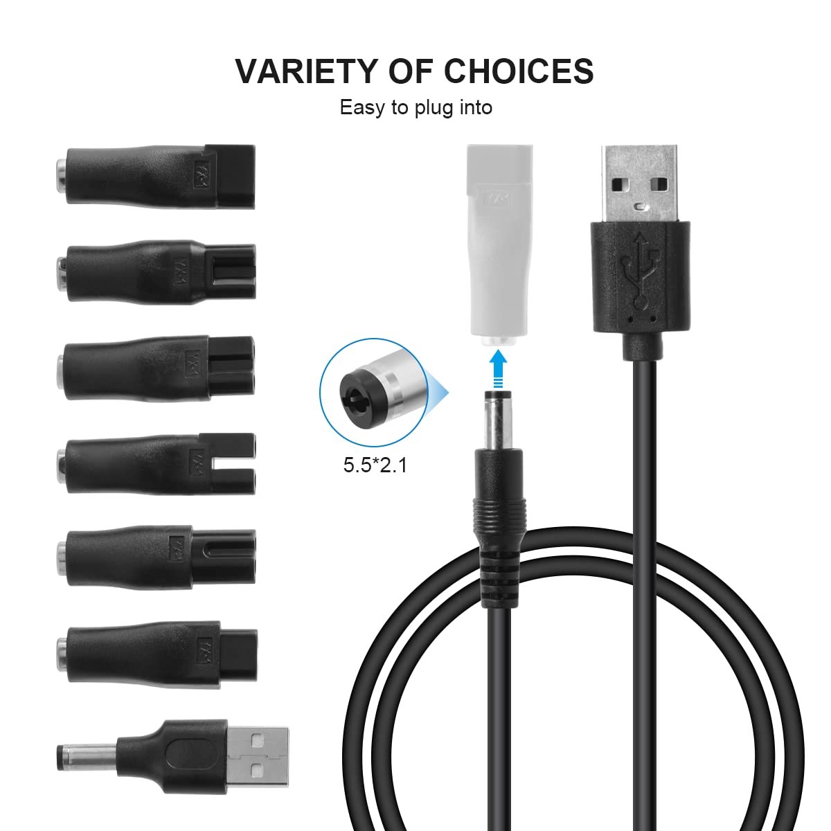 LANMU 5V Power Cord with Charger Adapters Compatible with Philips Norelco Shavers,SURKER Clippers, Beauty Instruments, Beard Trimmers, Replacement HQ8505 Power Cord and DC Charging Cable