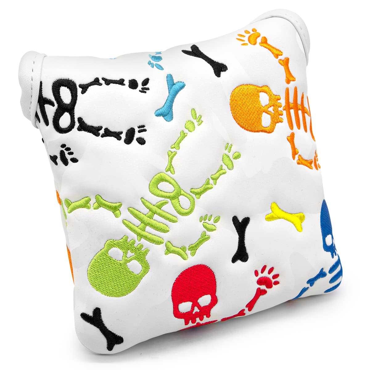 Funny Skeleton Man Golf Square Mallet Putter Cover, Mallet Headcover with Magnetic Closure - 3 Colors Options - Black/Red/White Golf Putter Head Cover (Red Base)