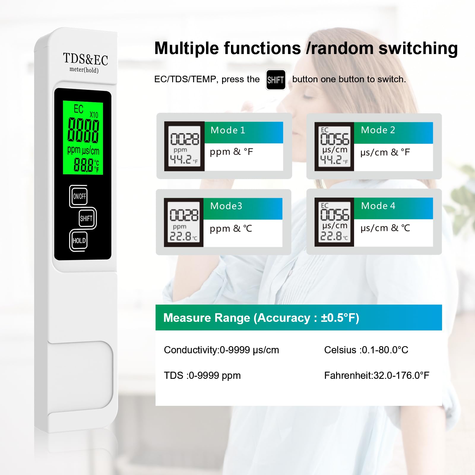 ๐๐จ๐ฌ๐ญ ๐๐๐๐ฎ๐ซ๐๐ญ๐ ๐๐จ ๐
๐๐ซ 4-in-1 Instant Read TDS Meter - Measures TDS, EC, & Temperature (ยฐC/ยฐF) - Digital Water Testing Kit for Tap, Well, Pool, Hydroponics, Aquarium, RO/DI System White