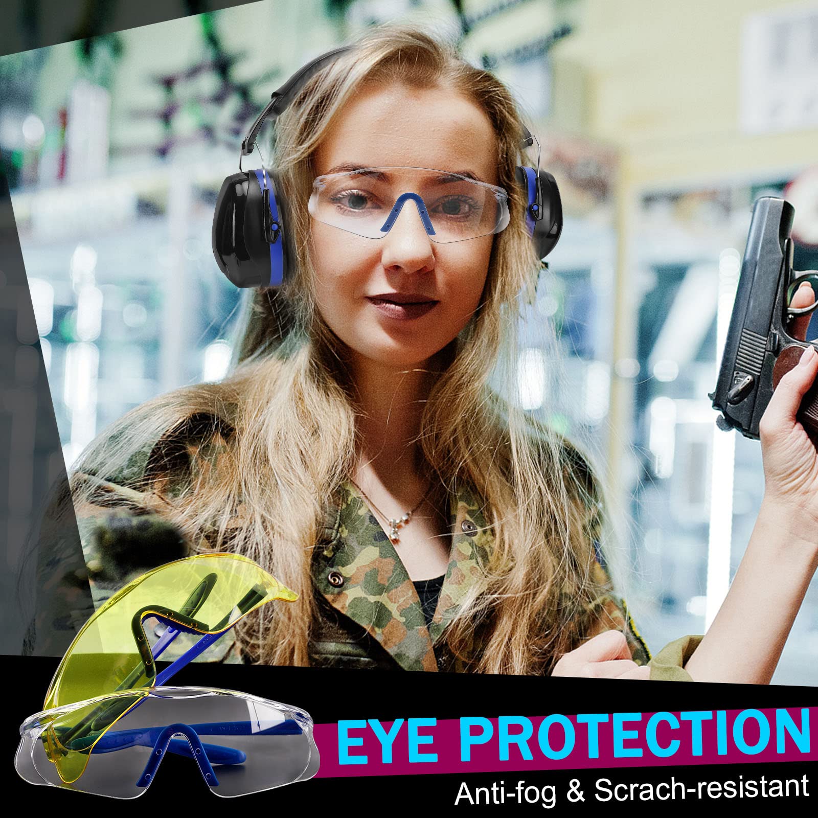 Gonnralo Shooting Ear Protection Earmuffs for Gun Range Noise Reduction,Safety Eye protection Glasses,Carrying case