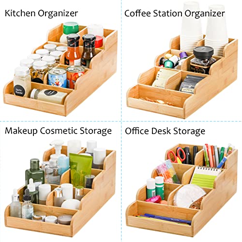 WUWEOT Coffee Condiment Organizer, Coffee Station Organizer, Bamboo Coffee Bar Accessory Caddy, Coffee Tea Bag Organizer Coffee Pod Holder with 7 Compartments