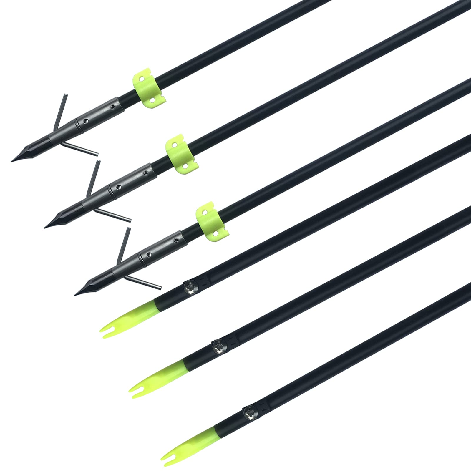 e5e10 Archery Bowfishing Arrows Hunting 34inch Solid Fiberglass Arrows with Broadhead for Compound Bow and Recurve Bow 6pcs (Black)