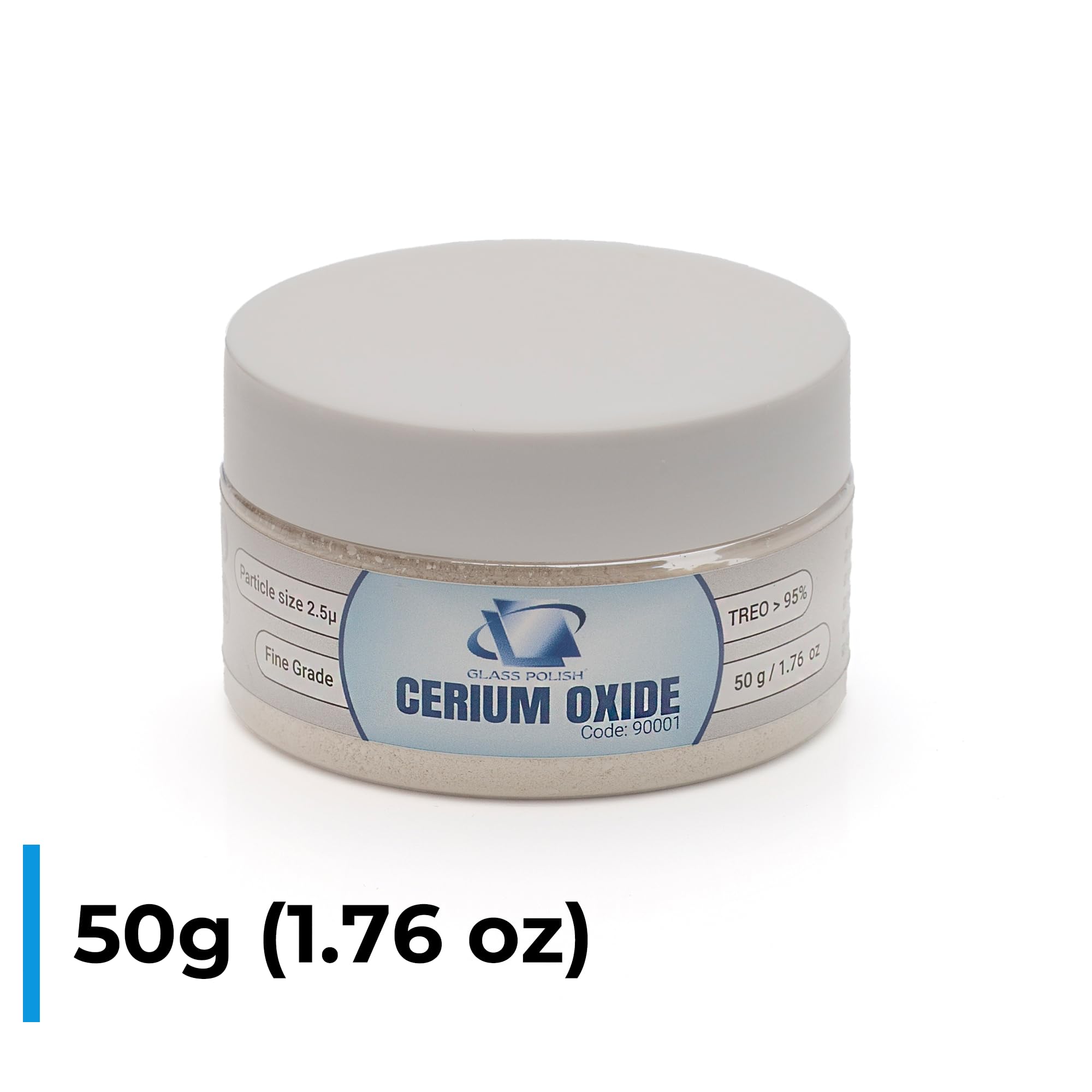 Glass Polish 90001 Cerium Oxide Fine Grade Glass Polishing Powder - TREO 95% - 2.5 microns β 1.76 Oz - White