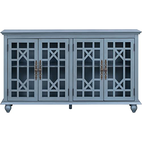 RuiSiSi armhouse 60'' Storage Sideboard Buffet Cabinet with Adjustable Height Shelves for Living Room, Teal Blue