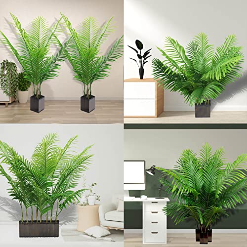REGIS Artificial Areca Palm Plant, 4FT Fake Palm Tree Plant in Pot, Potted Faux Topiary Silk Tree for Indoor Entryway Decor Outdoor Home Office Gift,2 Pack