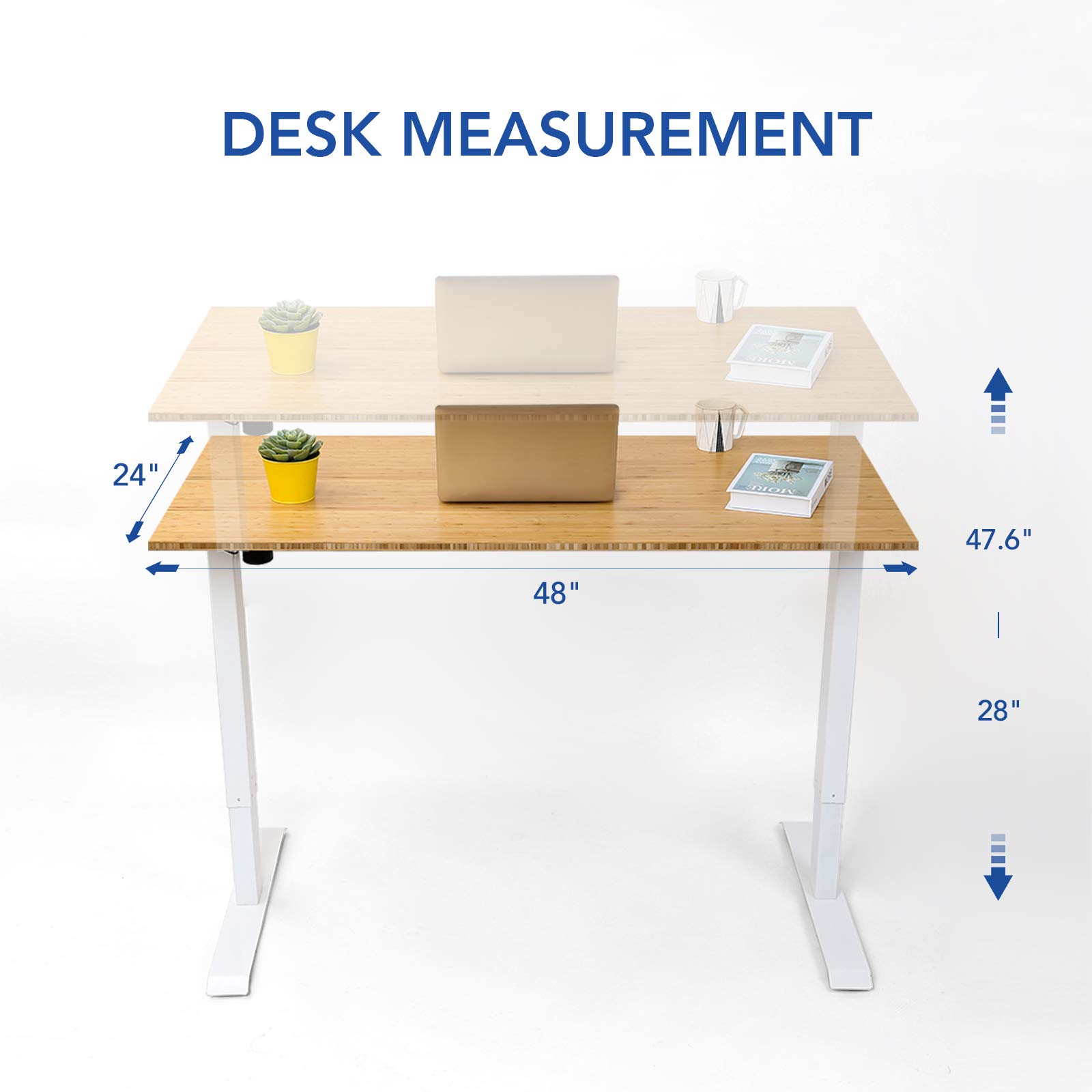 FLEXISPOT Adjustable Desk, Electric Standing Desk Sit Stand Desk, 48 x 24 Inches Whole-Piece Bamboo Desk Top Home Office Table Stand up Desk (White Frame+Bamboo Top)