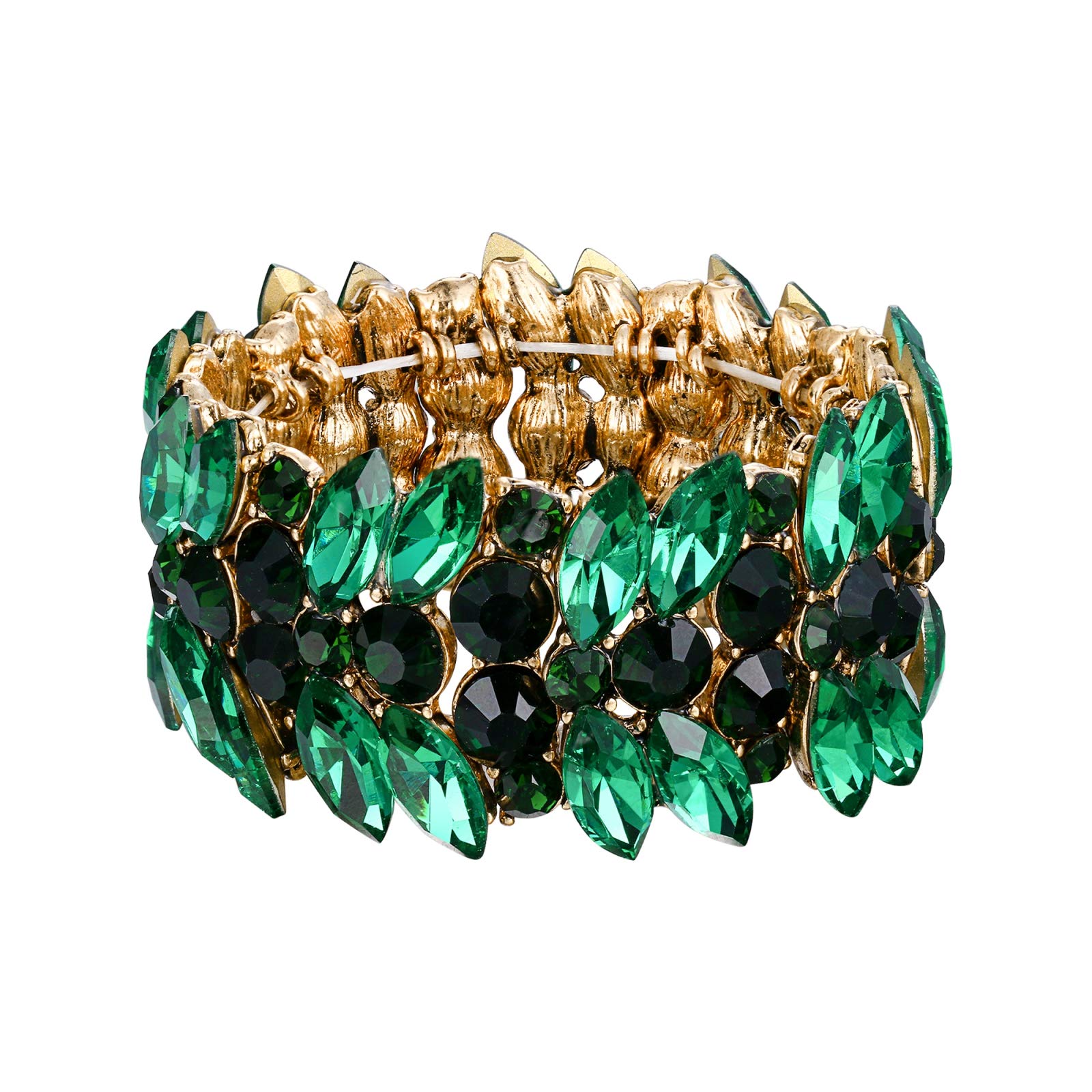 EVER FAITH Women's Elastic Stretch Bracelet Marquise Crystal Art Deco Prom Jewelry Green Antique Gold-Tone