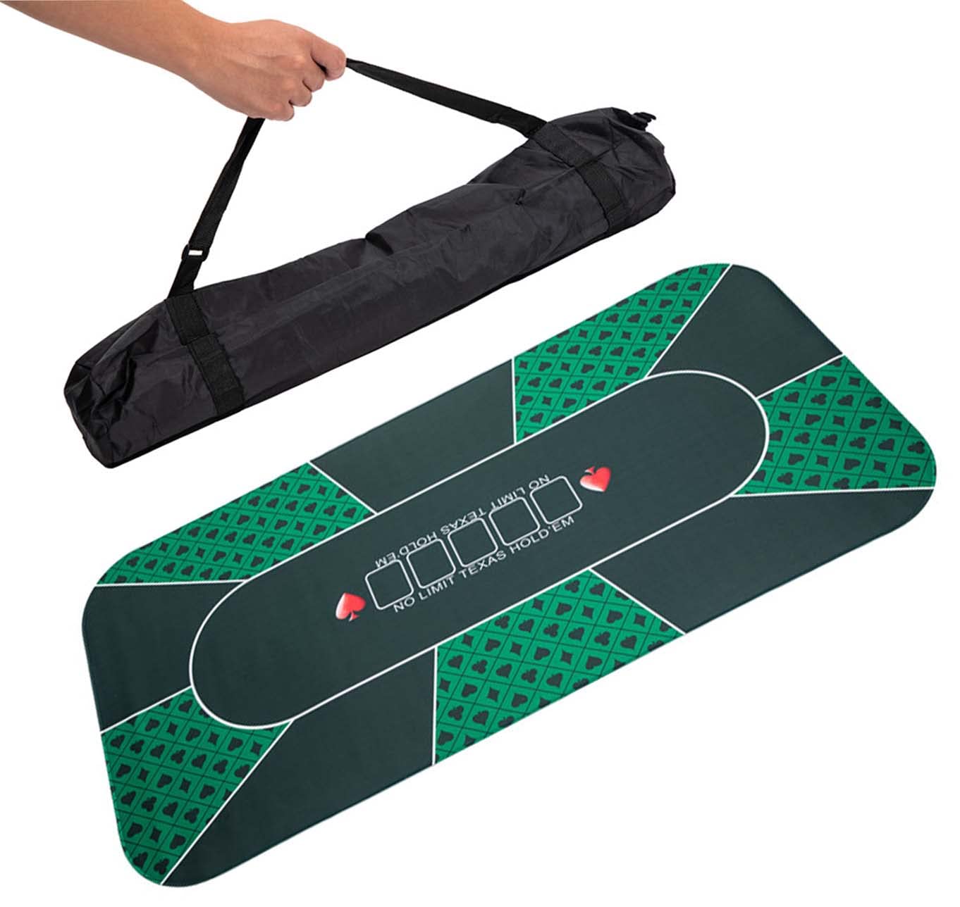 Harfirbe 47 x 24inch Professional Poker Mat, Portable Rubber Waterproof Poker Table Cover 8 Player Layout with Carry Bag for Any Table Game Like Poker Blackjack (Dark Green)