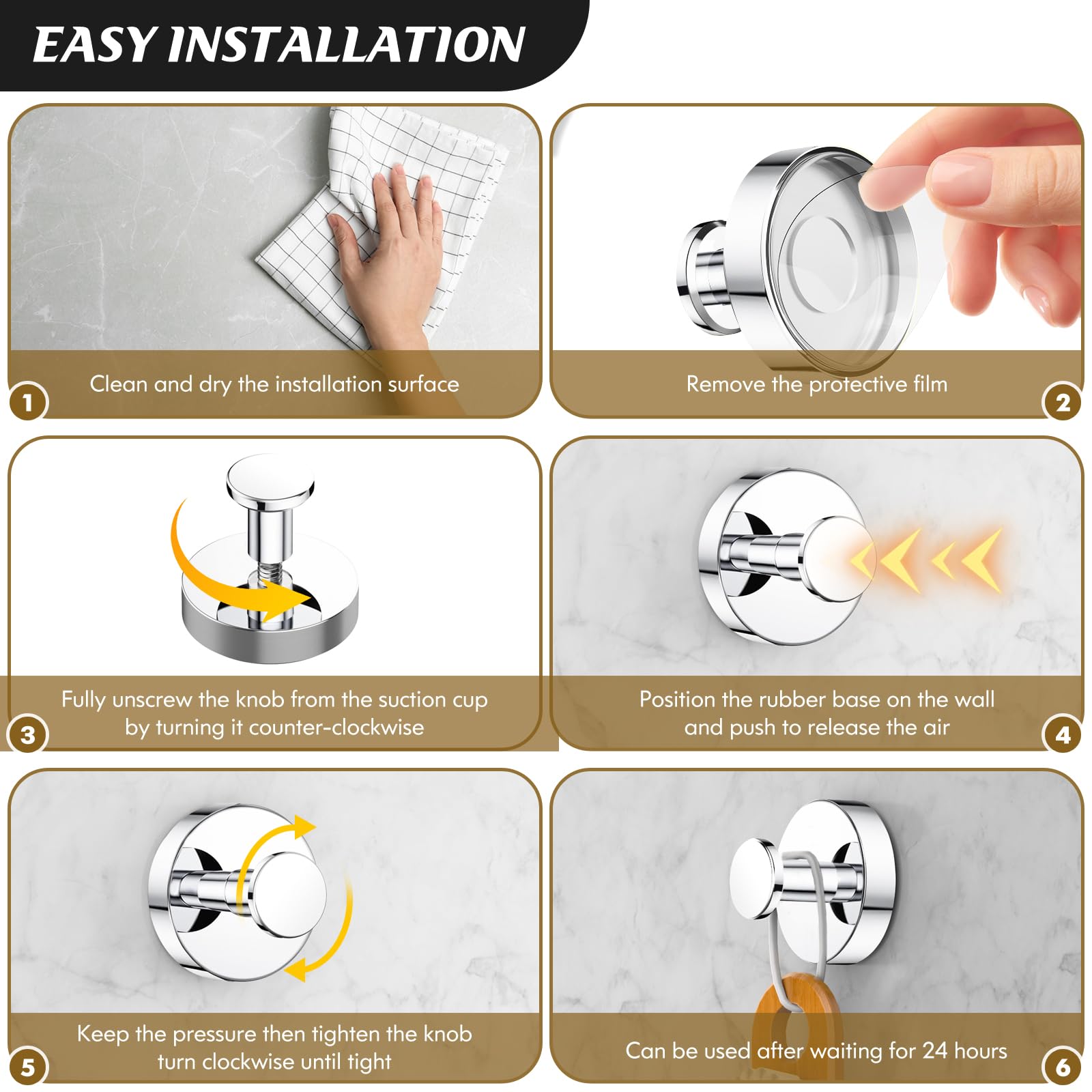MOTAIPEAK Suction Cup Hooks for Shower,2Pcs Shower Hooks for Inside Shower,No Drill Towel Hooks for Bathroom Wall,Kitchen,Glass,Mirror,Tile to Hang Towels,Robes,Loofah-Chrome