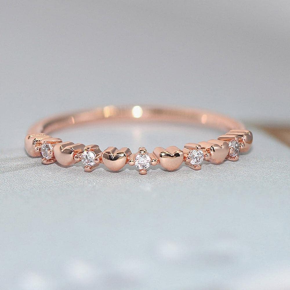 GALANI 18K Rose Gold Plated Eternity Engagement Ring Set Zirconia Stacking Rings for Women Size 6