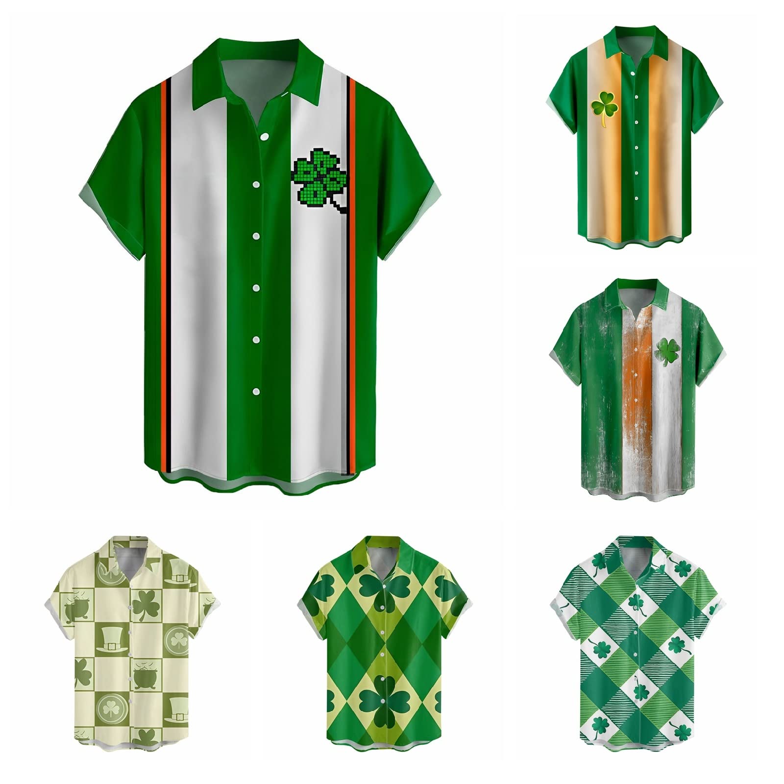 Hawaiian Shirt for Men, Unisex Summer Beach Casual Short Sleeve Button Down Shirts, St Patricks Day Shirt Clothing Tops