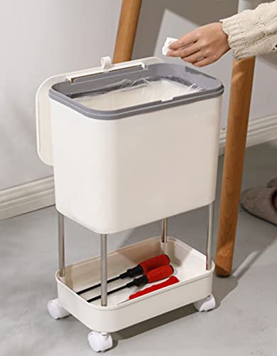 Reliable1st Movable Stackable 3-Layer Trash Can Sorting Garbage Can Household Dry Wet Separation with 25 PCS Drawstring Trash Bags for Kitchen Bathroom & Bedroom, 24L / 6 Gallon , White