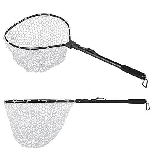 JIAMEI Folding Fishing Landing Net Cast Fish Carp Rubber Coated Net Network Fly Fishing Work Tool Portable Fishing Dip Net Rod