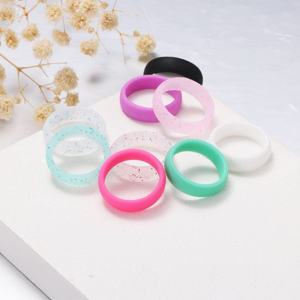 GALANI Silicone Wedding Rings Set for Women Glitter Silicone Stacking Rings for Engagment Promise Friendship Love Size 8