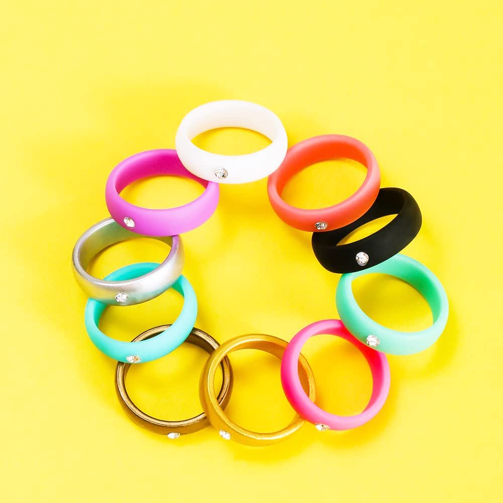 GALANI Silicone Ring Women Set Thin Rubber Rings Wedding Band with Zircon Inlay Stackable Rings Engagment Promise Friendship Love Size 7