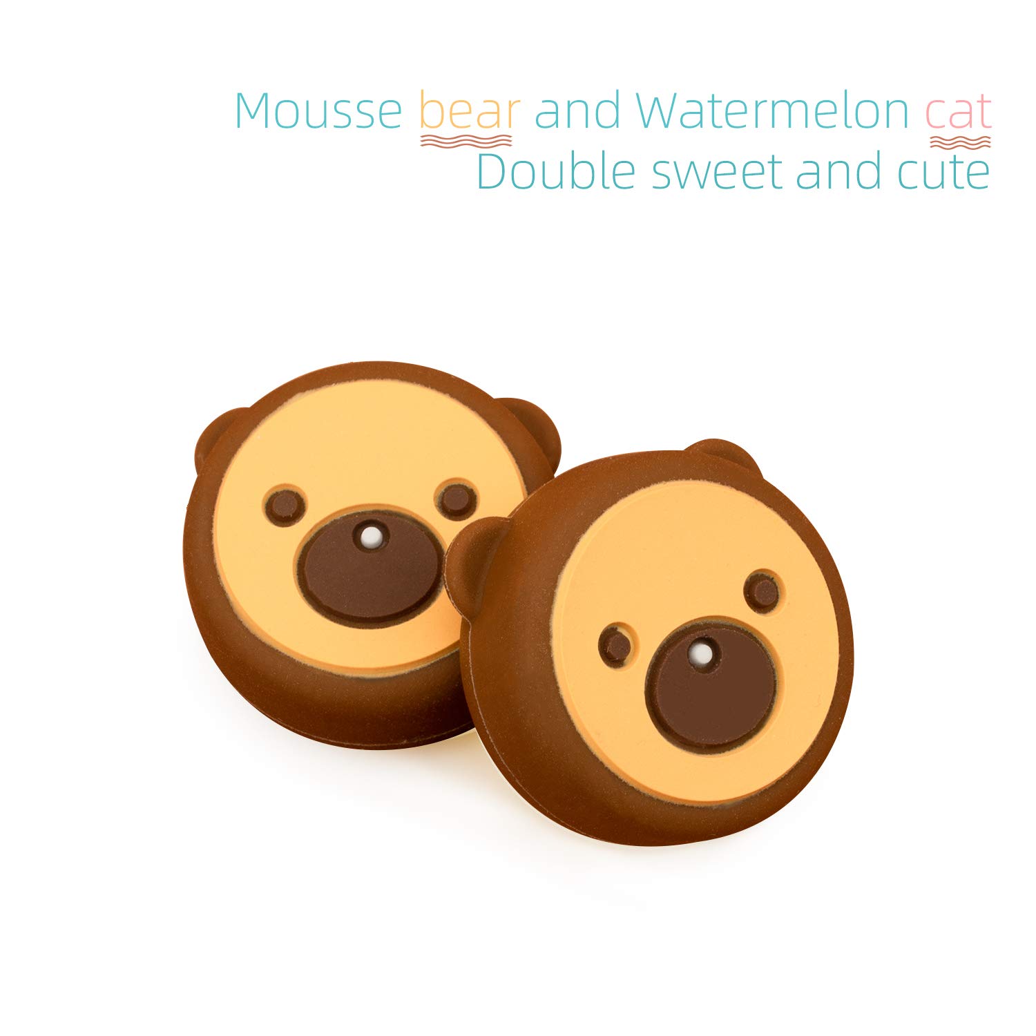 GeekShare 4PCS Cute Animal Theme Thumb Grip Caps,Soft Silicone Joystick Cover Compatible with Nintendo Switch /OLED/ Switch Lite -- Watermelon Cat and Mousse Bear